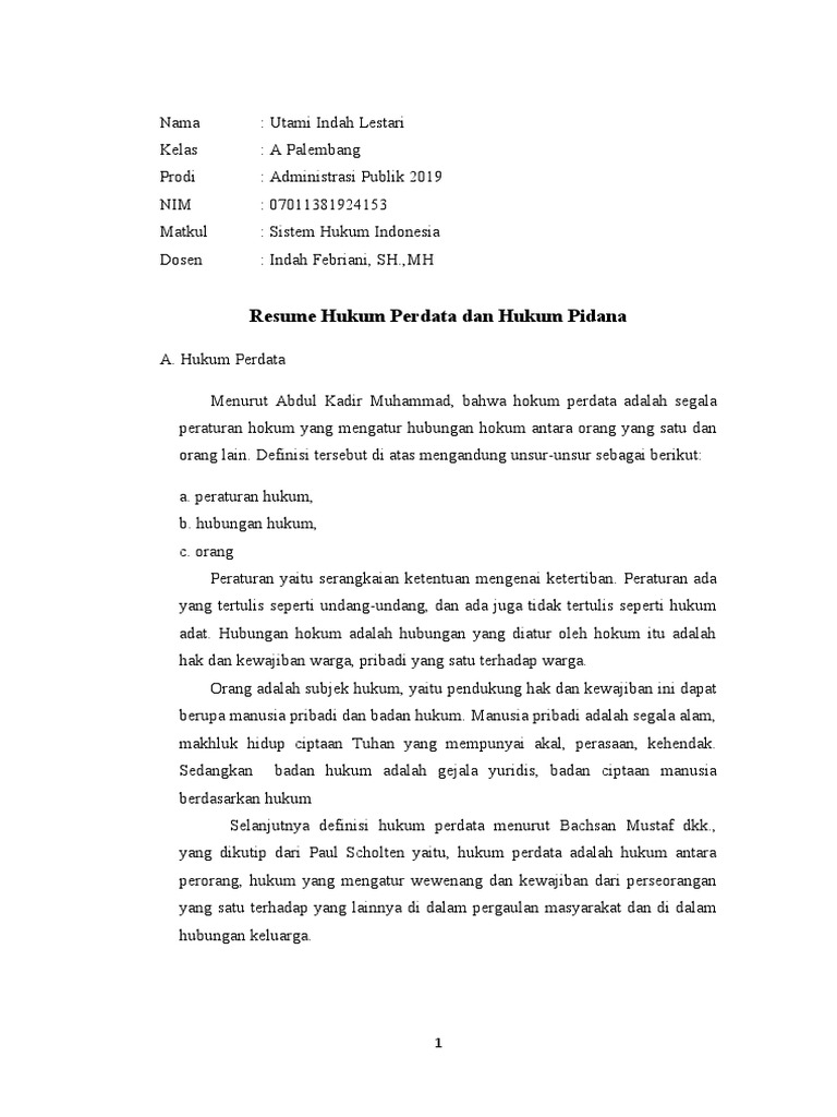 Resume Hukum Perdata Dan Hukum Pidana | PDF