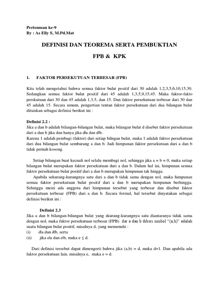 Definisi FPB dan KPK dalam Matematika | PDF | Metode & Bahan Ajar
