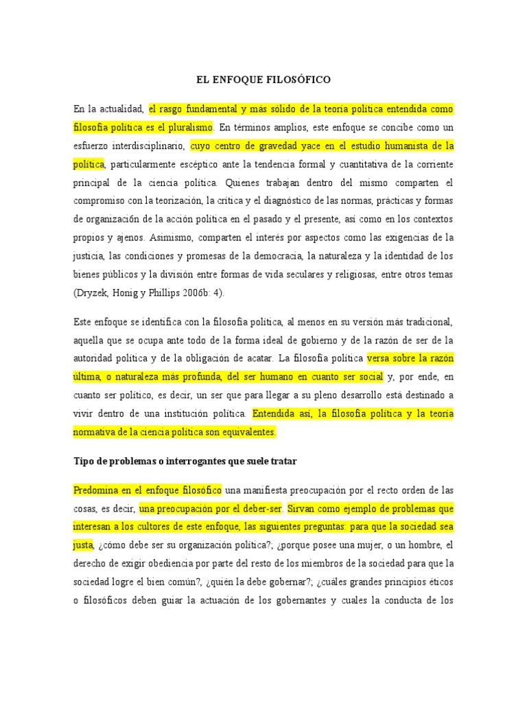 EL ENFOQUE FILOSÓFICO Resumen | PDF | Filosofia politica | Razón
