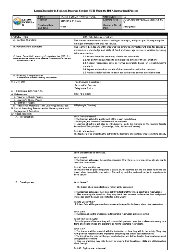 Preparing Learners to Take Table Reservations Through the IDEA ...