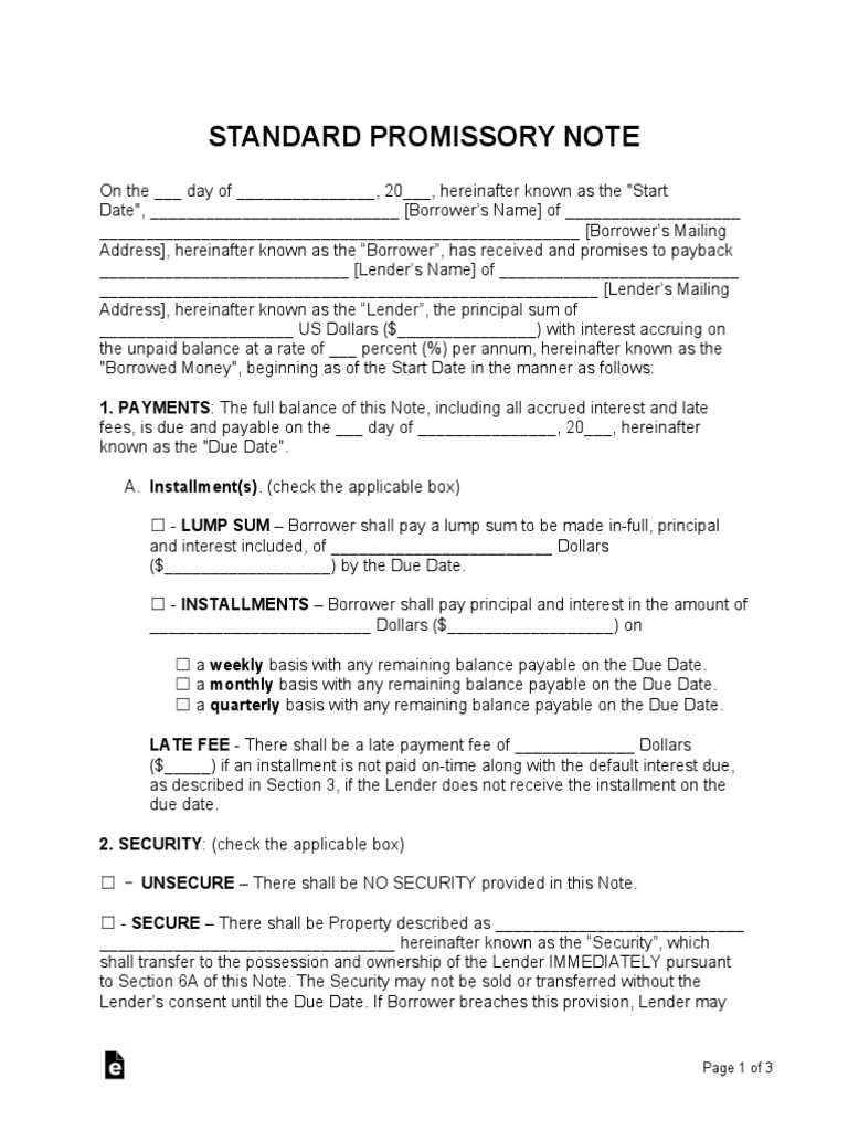 Standard Promissory Note Template | PDF
