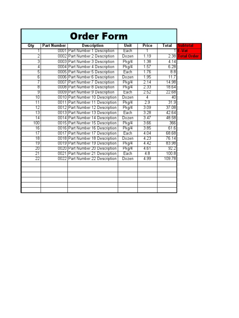 Creating a Vlookup Formula to Calculate Subtotals and Total Order ...