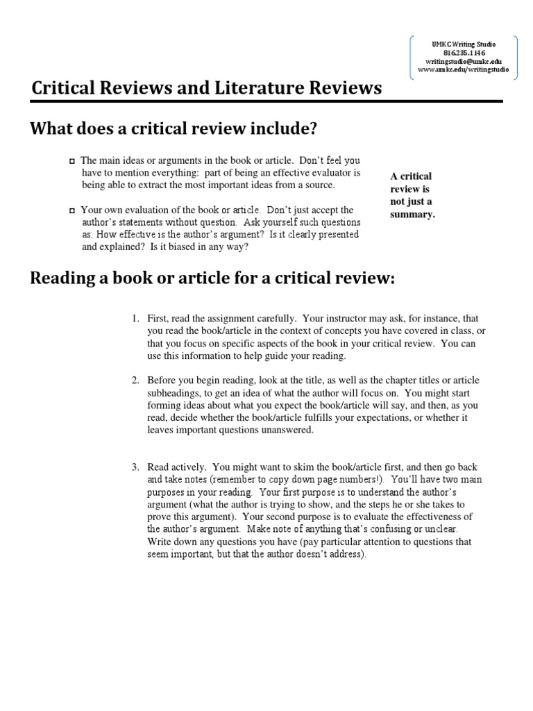 Critical Reviews and Literature Reviews: What Does A Critical Review ...