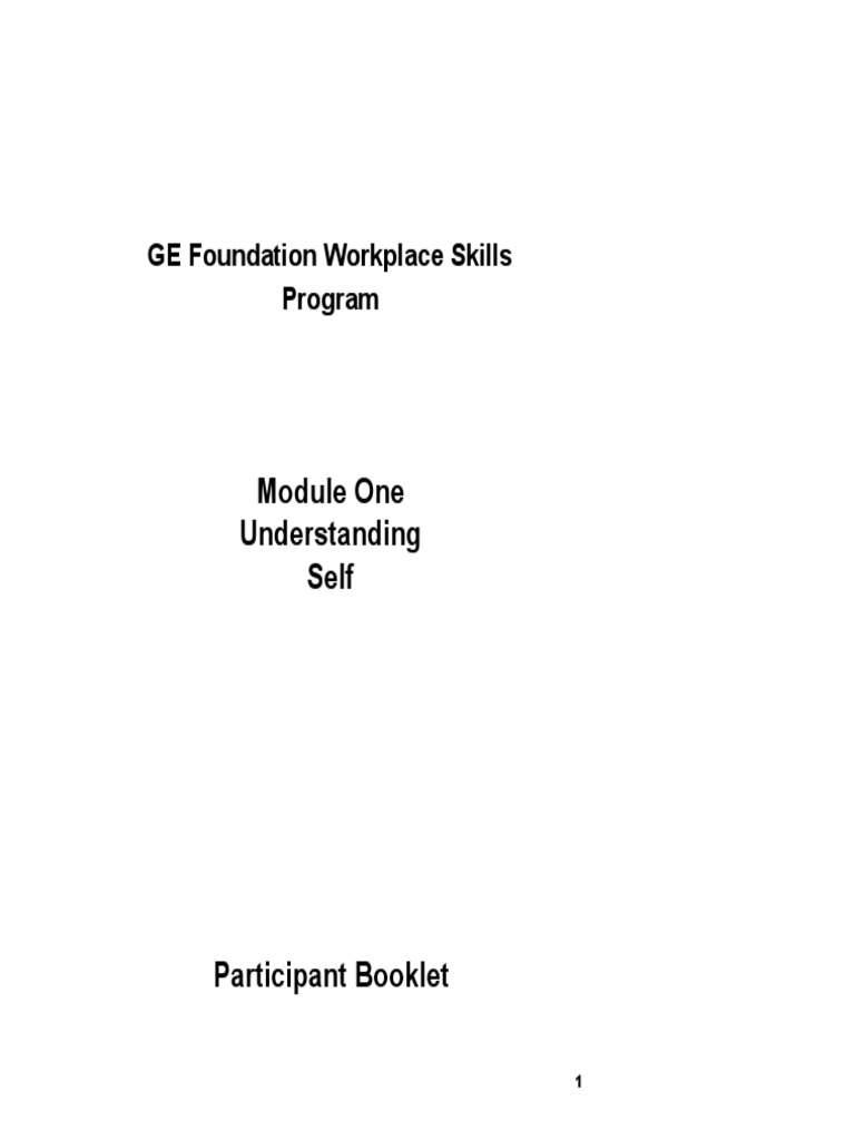 Module One Understanding Self: GE Foundation Workplace Skills Program ...