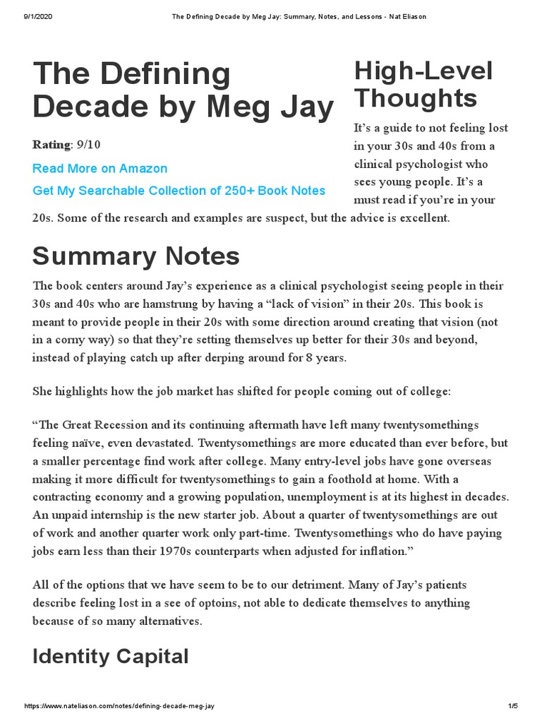 The Defining Decade by Meg Jay: High-Level Thoughts | PDF | Marriage ...