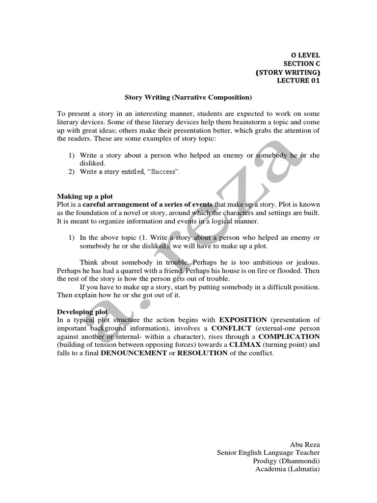 O Level Section C (Story Writing) Story Writing (Narrative Composition ...