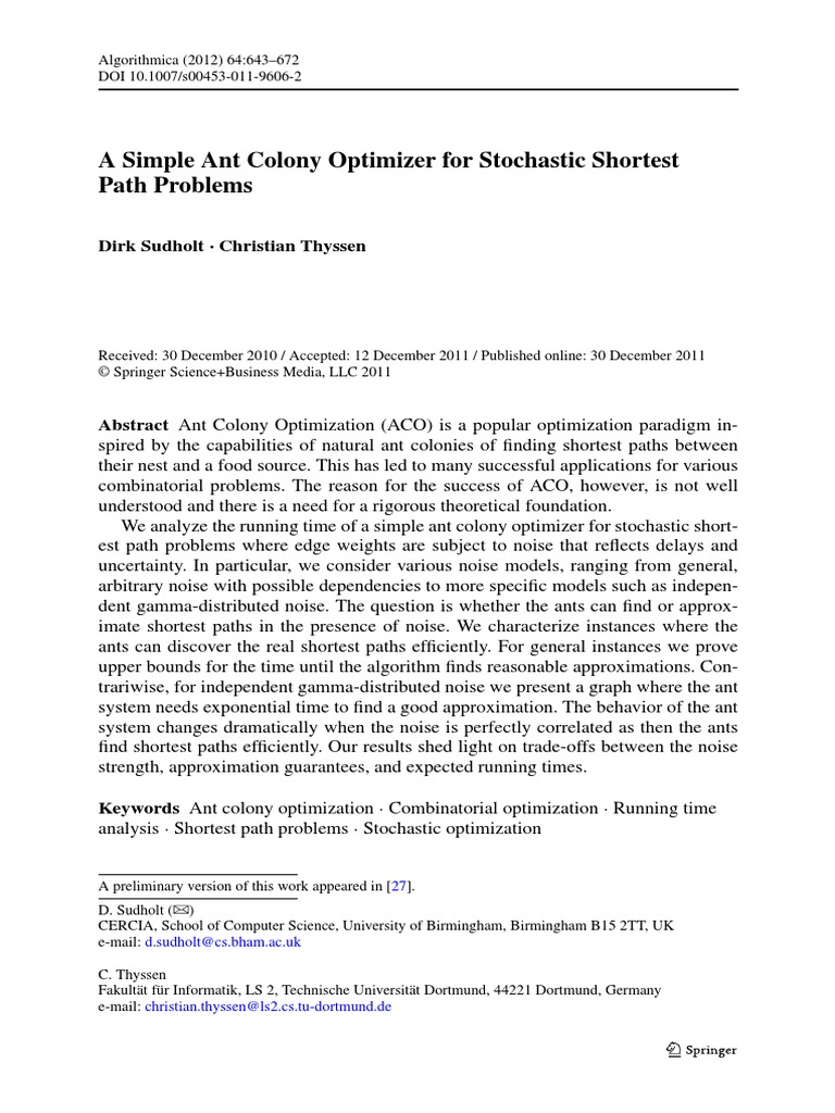 A Simple Ant Colony Optimizer | PDF | Theoretical Computer Science | Graph Theory