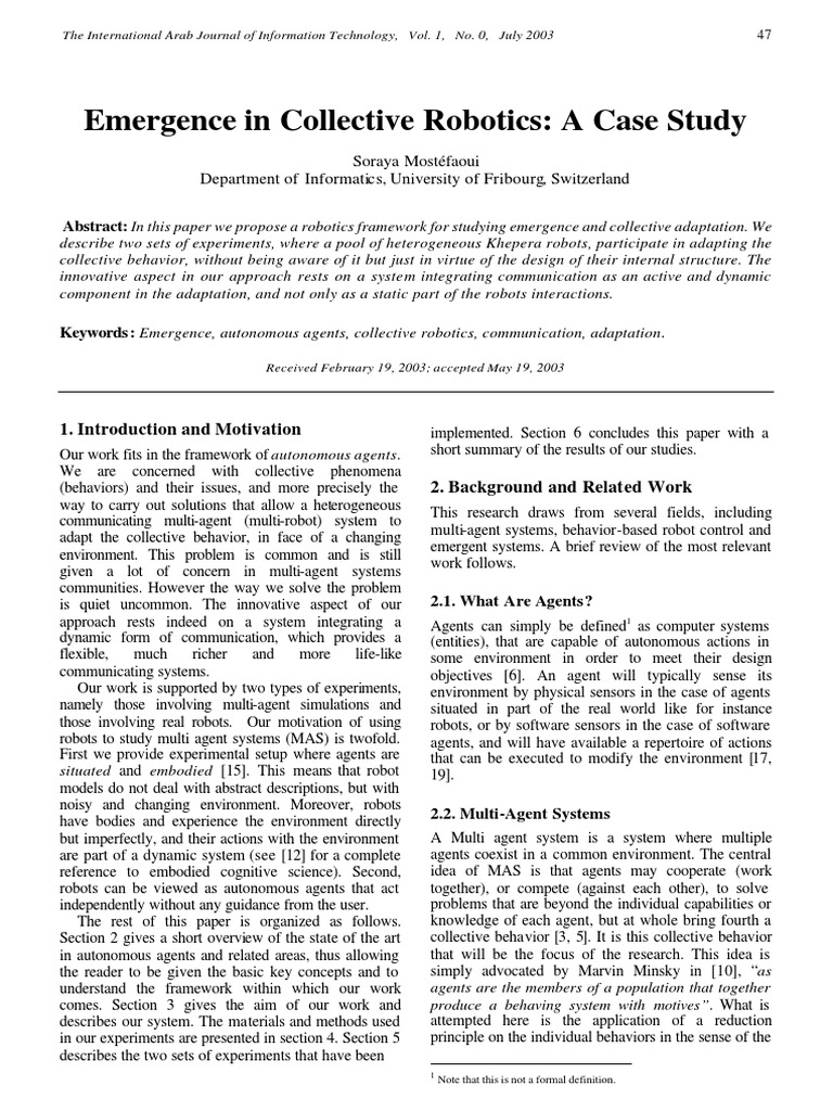 Emergence in Collective Robotics: A Case Study | PDF | System | Robot