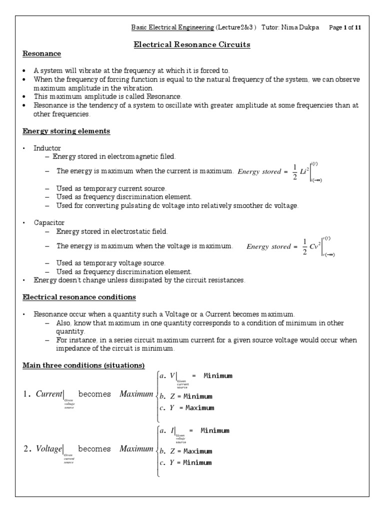 EE Resonance Handout 02 PDF | PDF | Electronic Filter | Electrical ...