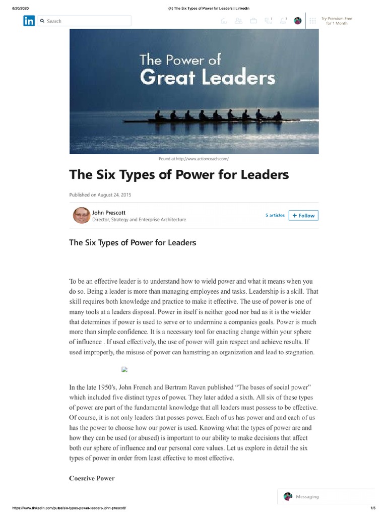 The Six Types of Power For Leaders - LinkedIn | PDF