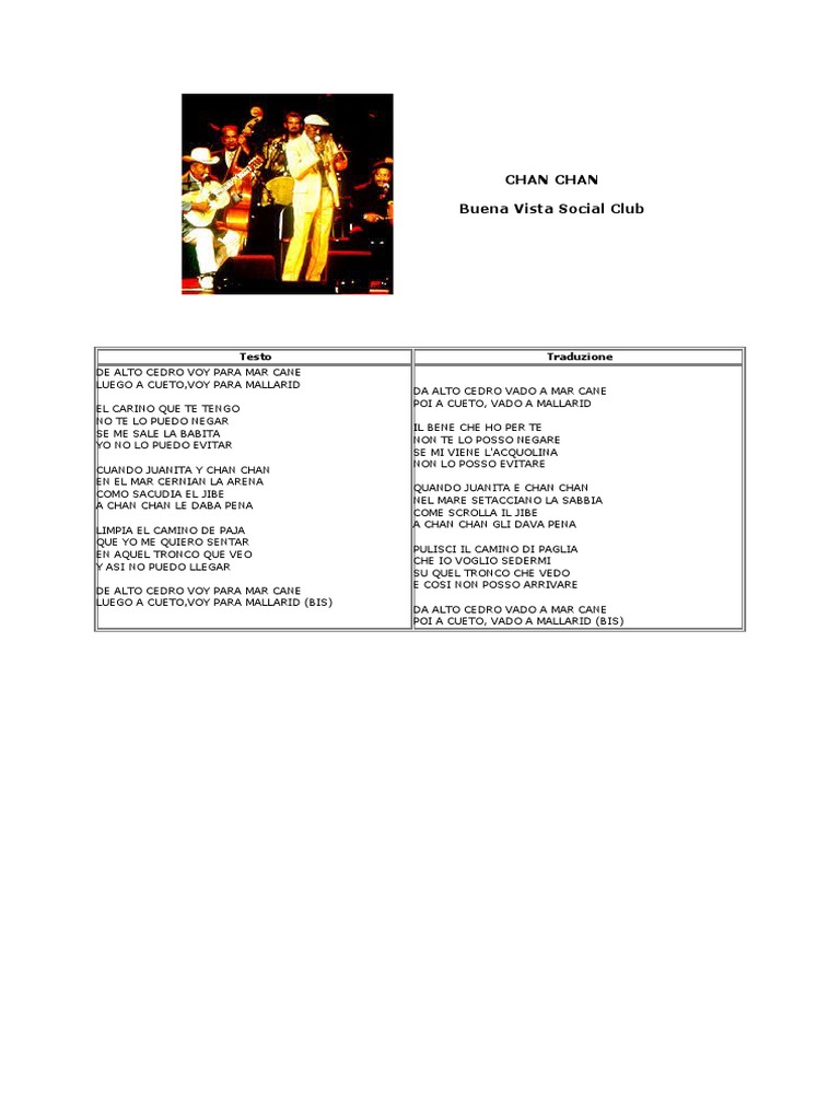 Letra de "Chan Chan" - Buena Vista Social Club | PDF
