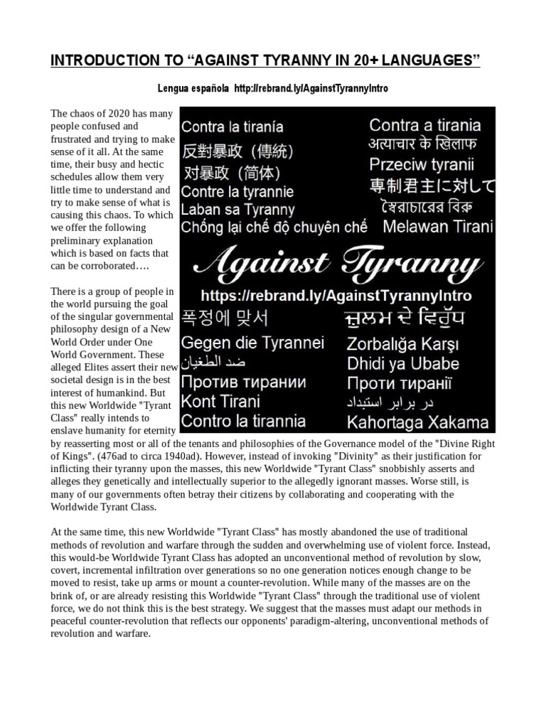 Intro To Against Tyranny in 20 Plus Languages 08032020 With Photo | PDF ...