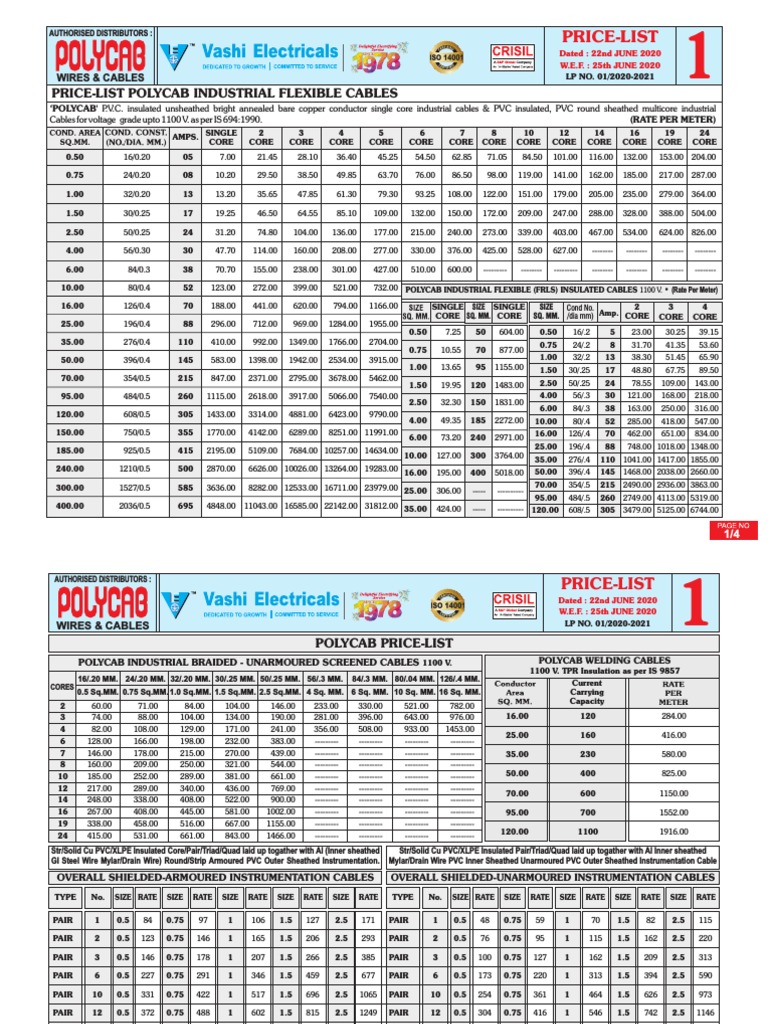 Price-List Polycab Industrial Flexible Cables | Download Free PDF ...