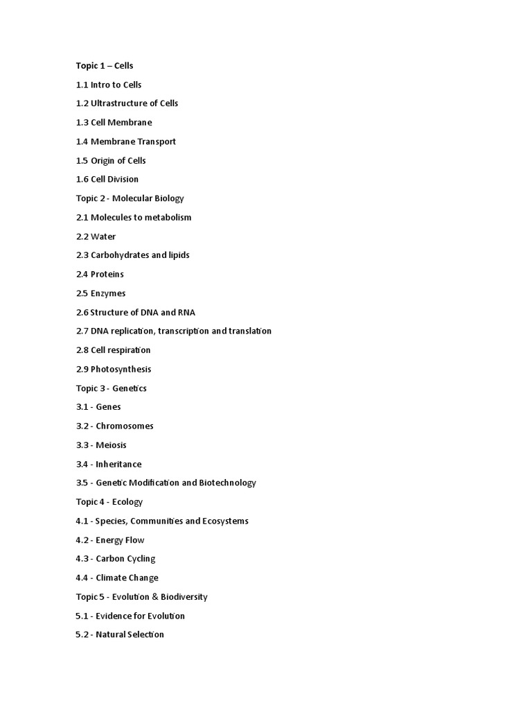 IB Bio Topics | PDF