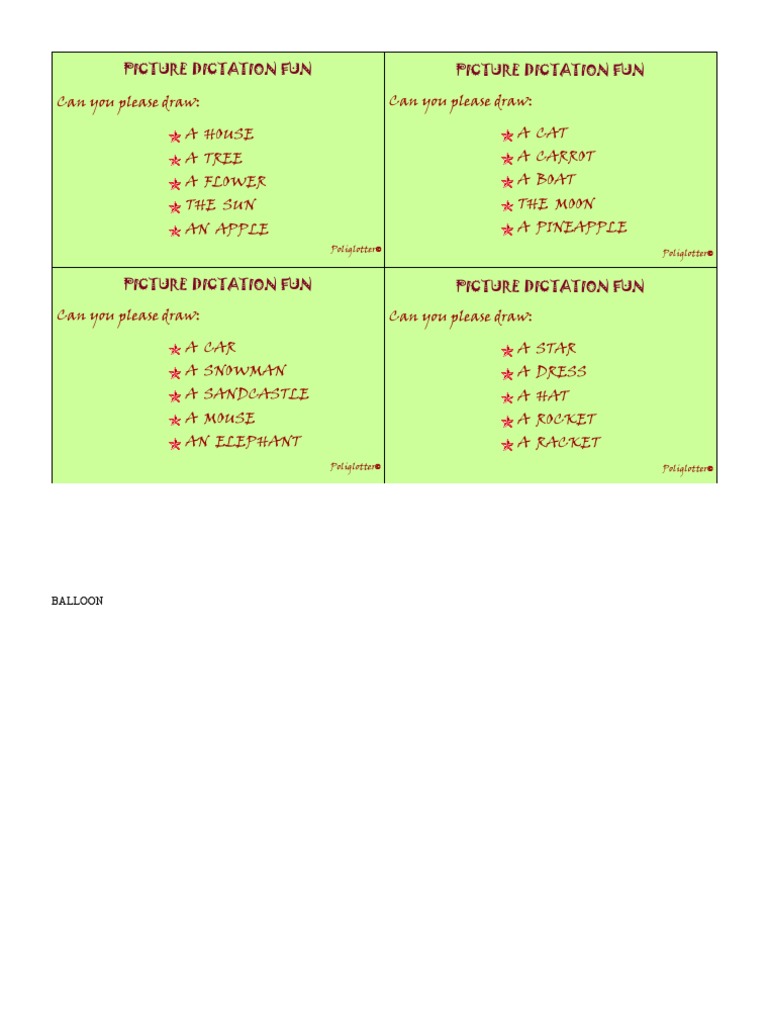 Picture Dictation Cards | PDF