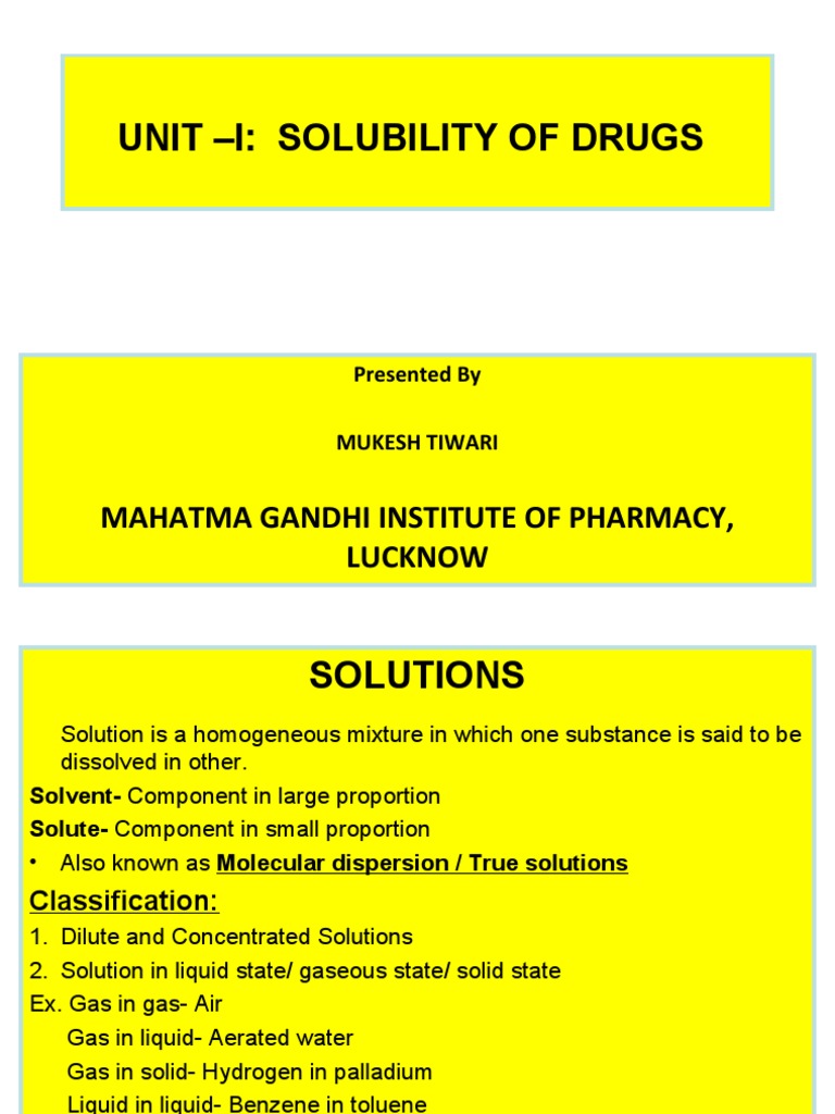Unit I Solubility Of Drugs Mahatma Gandhi Institute Of Pharmacy