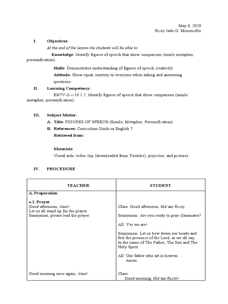 Lesson Plan Figures of Speech | PDF | Idiom | Question