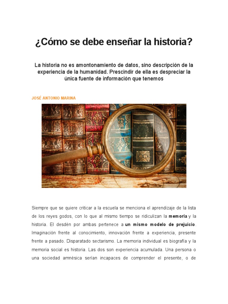 Cómo Se Debe Enseñar La Historia | PDF | Memoria | Educación avanzada