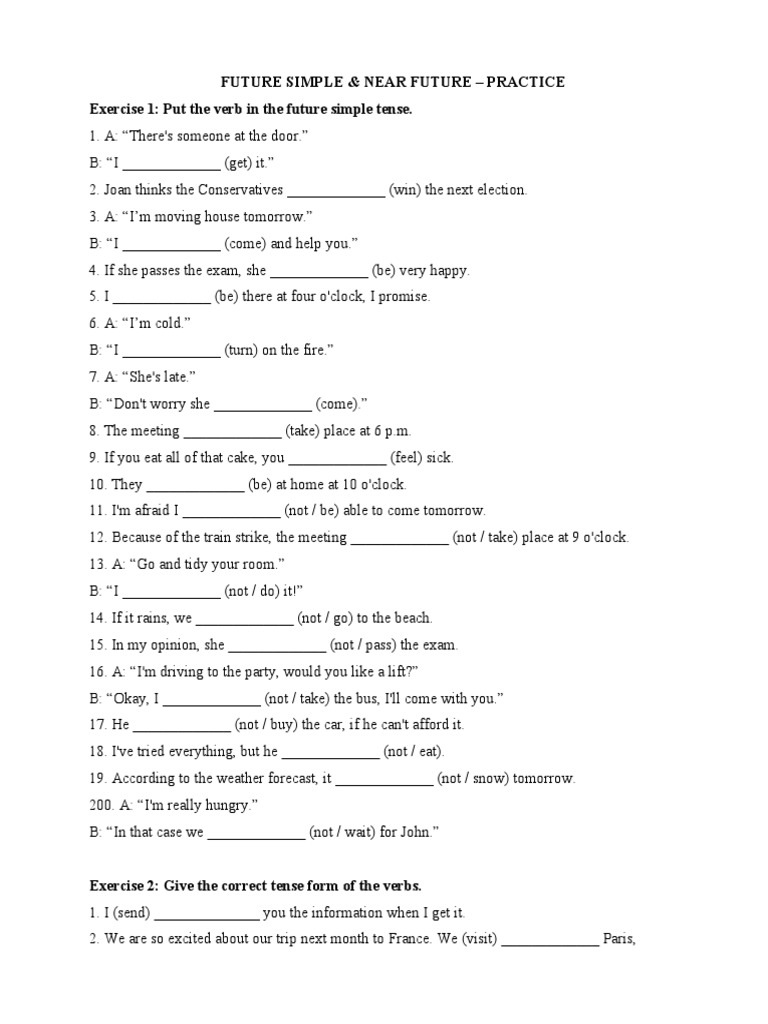 Simple Future & Near Future - Practice | PDF