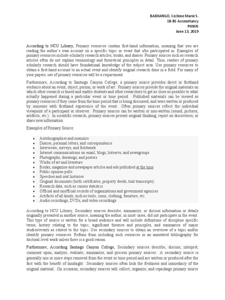 PhiHis Assignment Primary and Secondary Source | PDF | Primary Sources ...