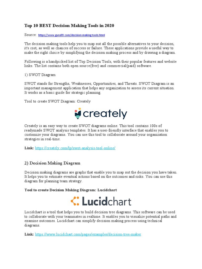 Top 10 Decision Tools 2020 | PDF | Swot Analysis | Computing