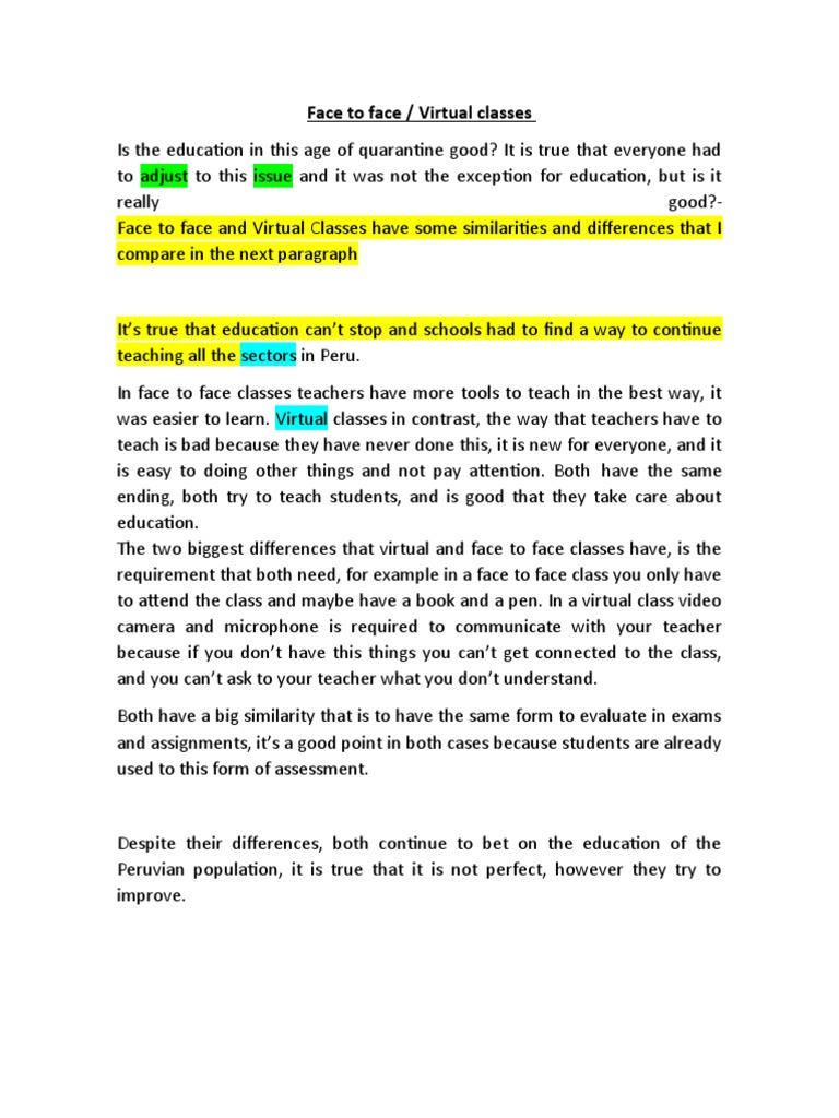 Face To Face / Virtual Classes | PDF