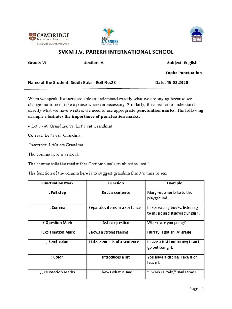 Punctuation - Grade 6 (WTR) | PDF | Punctuation | Comma
