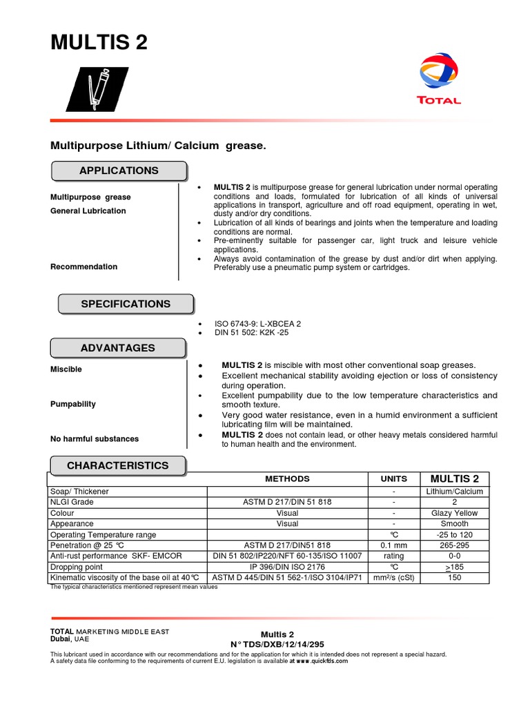Multis 2: Multipurpose Lithium/ Calcium Grease | PDF | Materials ...