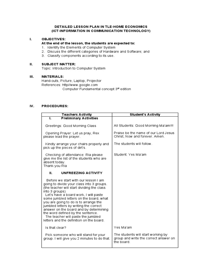 Detailed Lesson Plan in Tle | PDF | Lesson Plan | Prayer