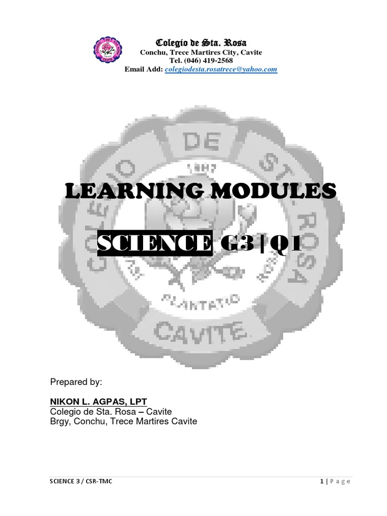 Science 3 Module Q1 | PDF | Taste | Matter