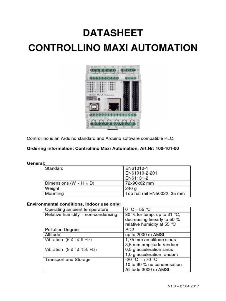 Controllino Maxi Automation: A Comprehensive Datasheet for an Arduino ...