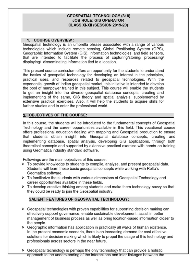 Geospatial Technology (818) Job Role: Gis Operator CLASS XI-XII ...