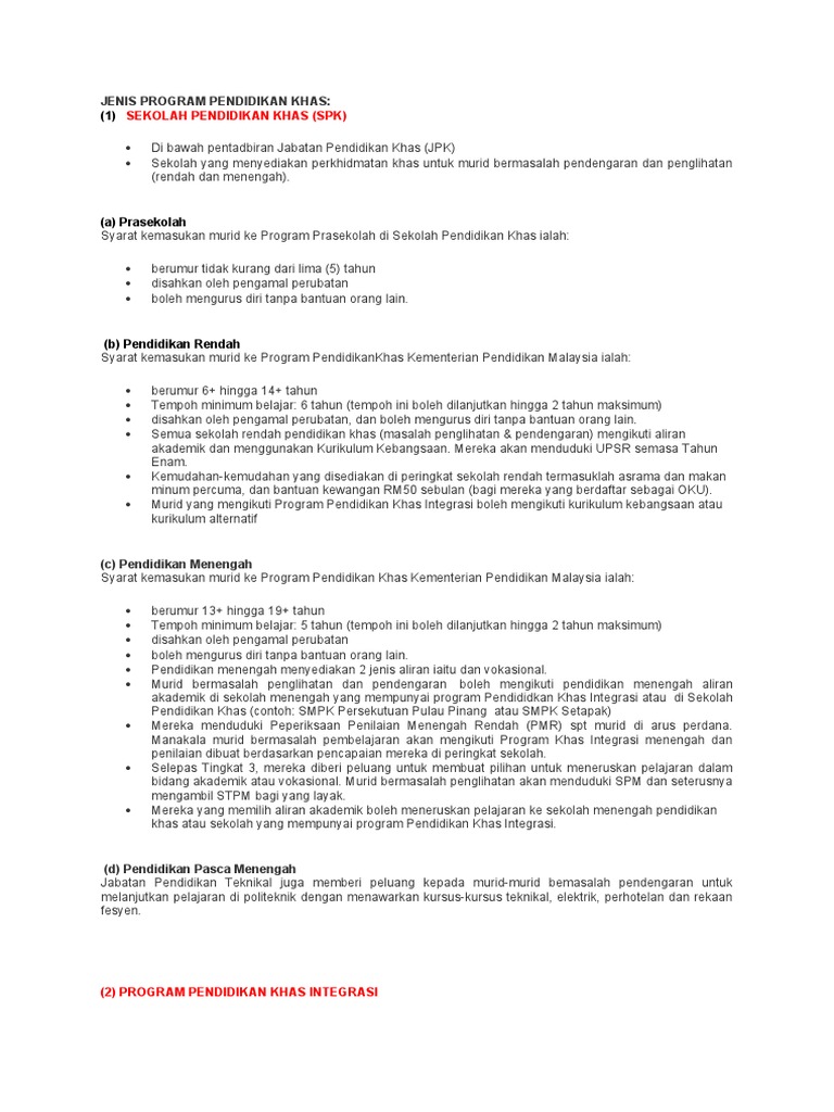 Jenis Program Pendidikan Khas | PDF