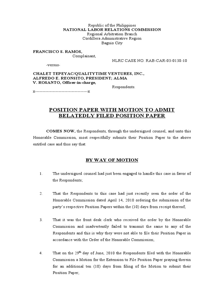 Position Paper-Nlrc 2 | PDF | Evidence | Employment