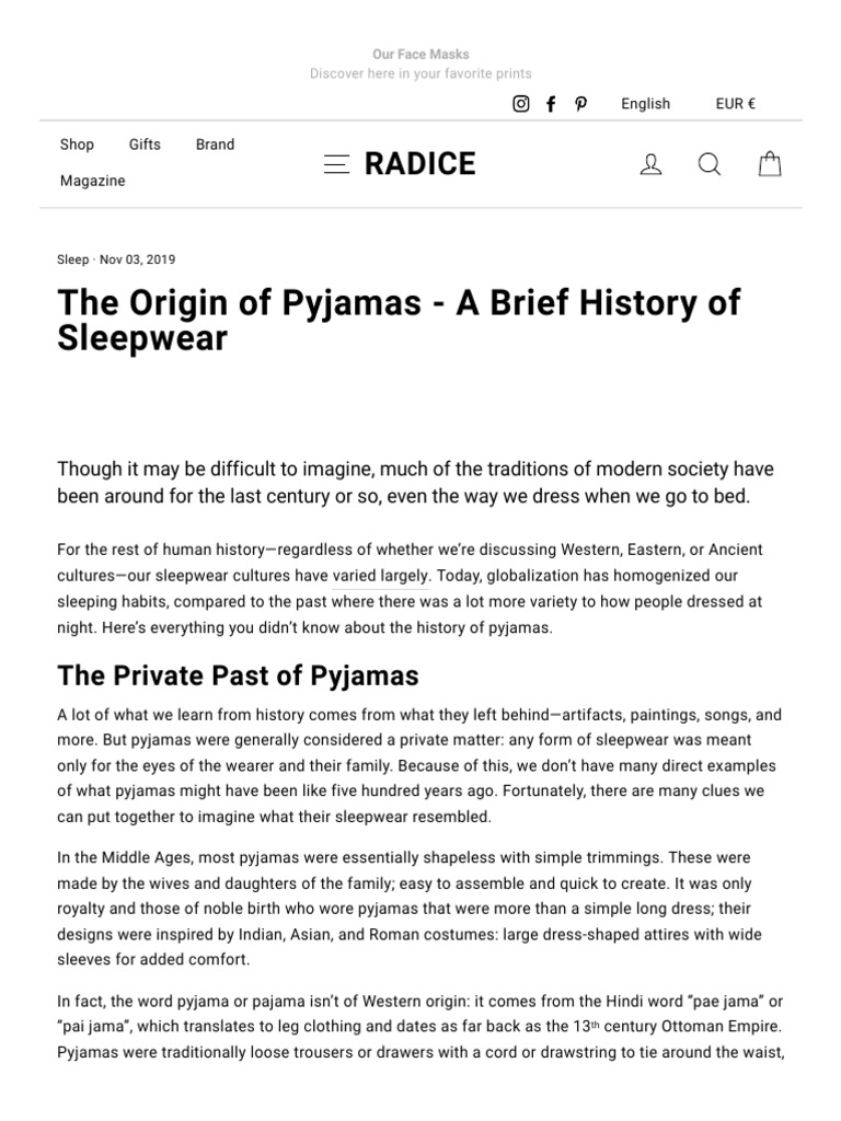 The Origin of Pyjamas - A Brief History of Sleepwear - RADICE | PDF ...