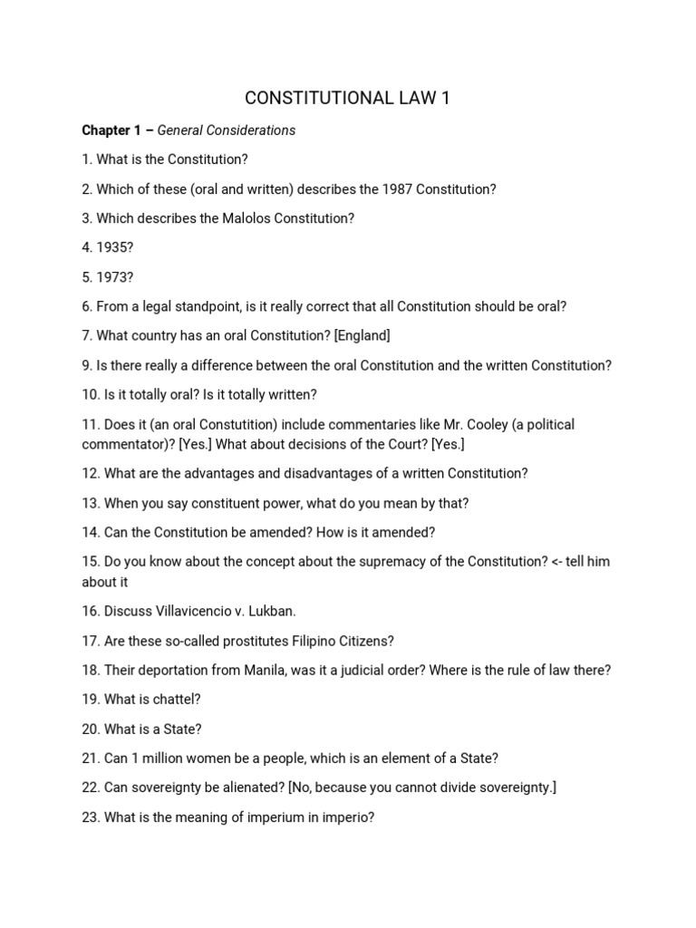 Constitutional Law 1: Chapter 1 - General Considerations | PDF