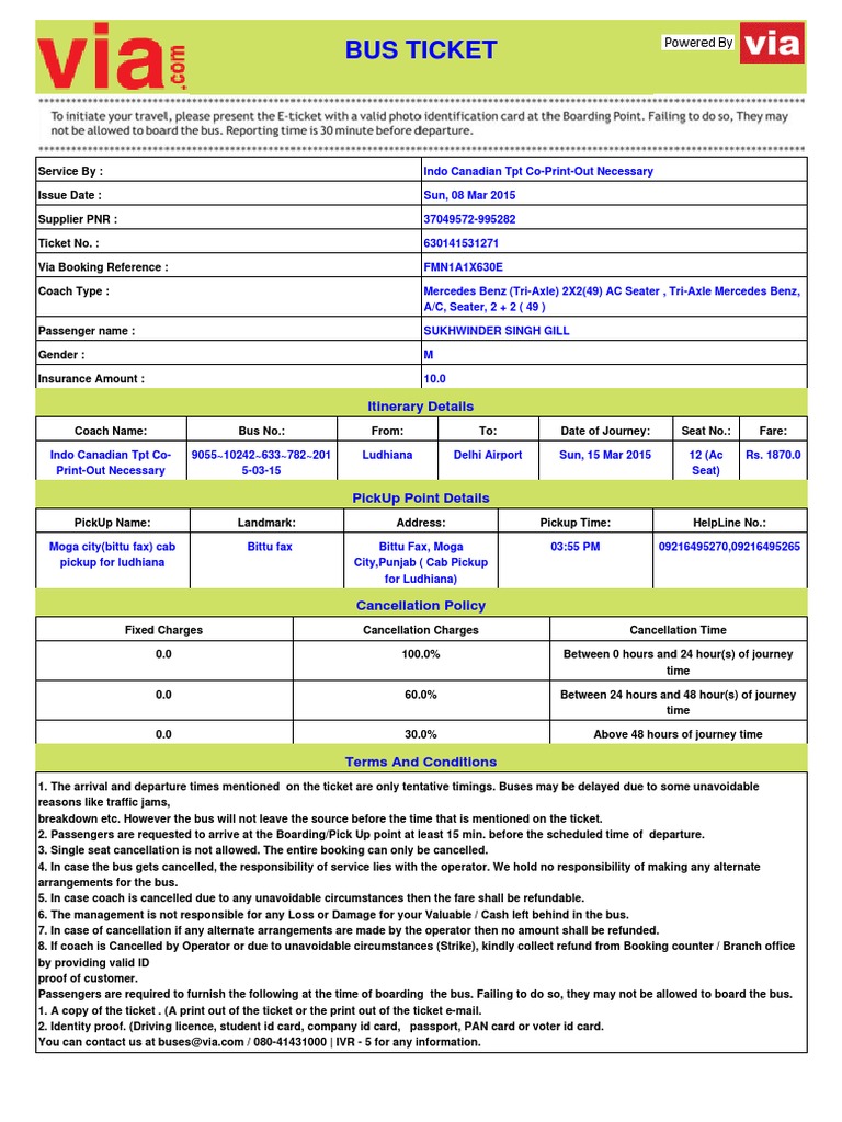 Bus E-Ticket - 37049572-995282 | PDF | Identity Document | Bus