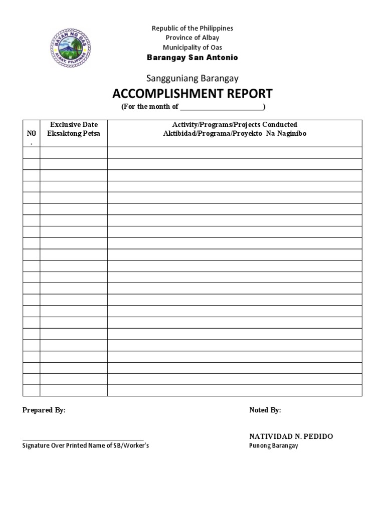 Barangay San Antonio Monthly Report | PDF