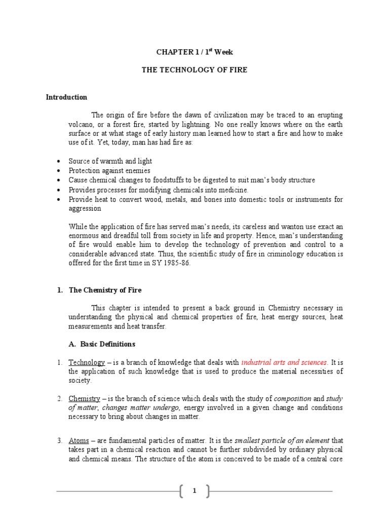Chapter 1 / 1 Week The Technology of Fire | PDF | Nitric Acid | Combustion