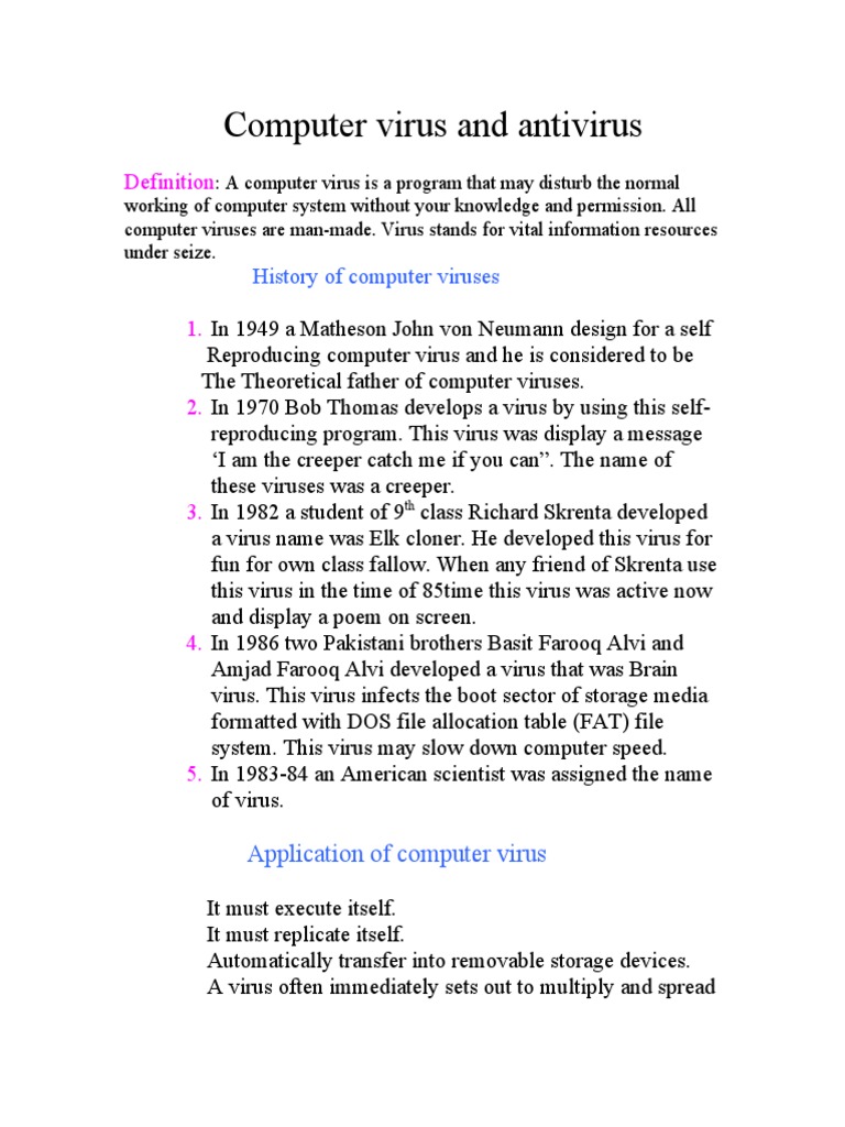 Computer Virus and Antivirus: History of Computer Viruses | PDF ...