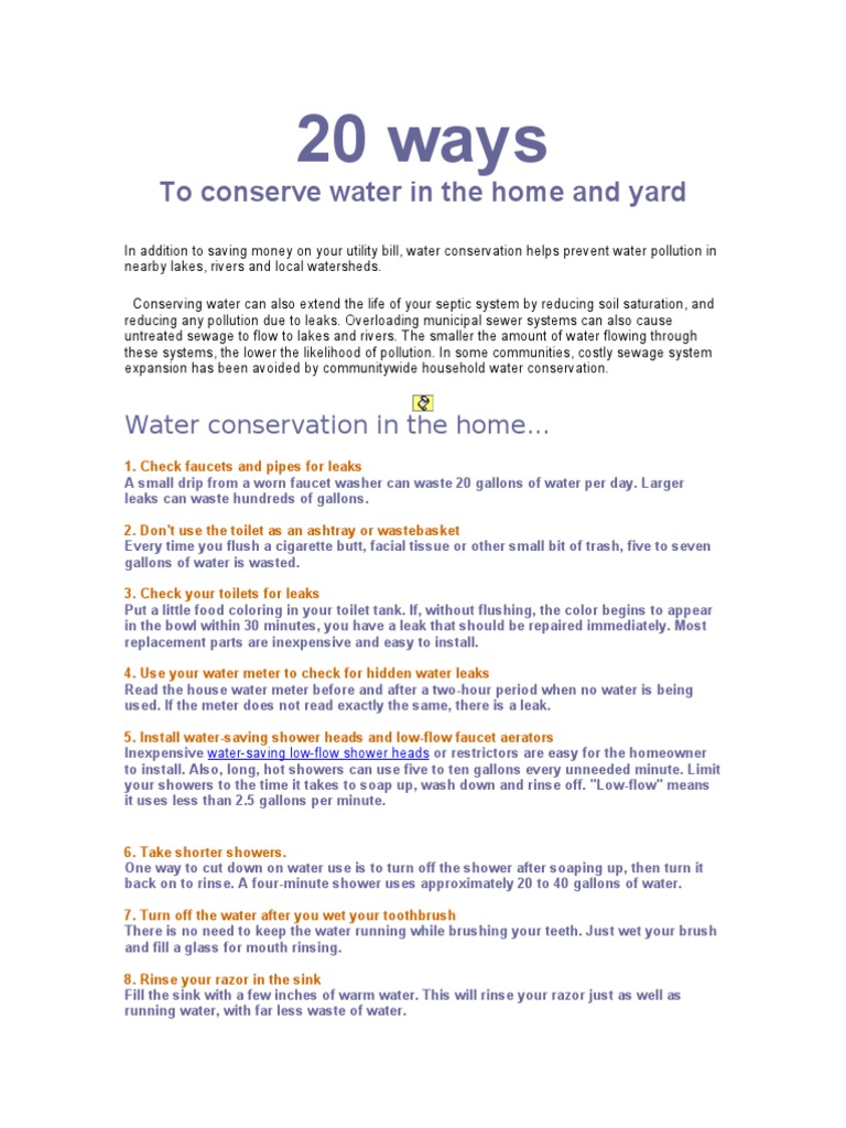 20 Ways To Conserve Water in The Home and Yard | PDF | Washing Machine ...