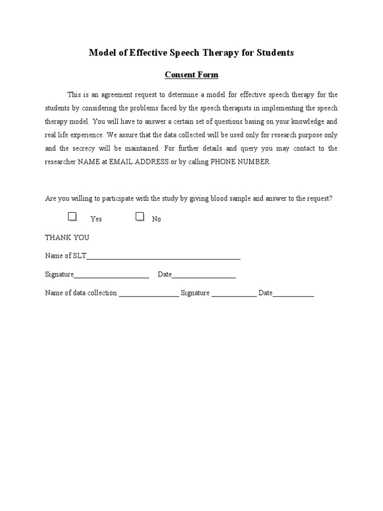 Parent Questionnaire for Speech Therapy | PDF | Speech Language ...