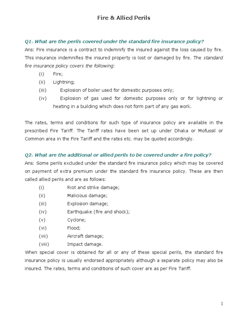 A Fire & Allied Perils | PDF | Property Insurance | Professional ...