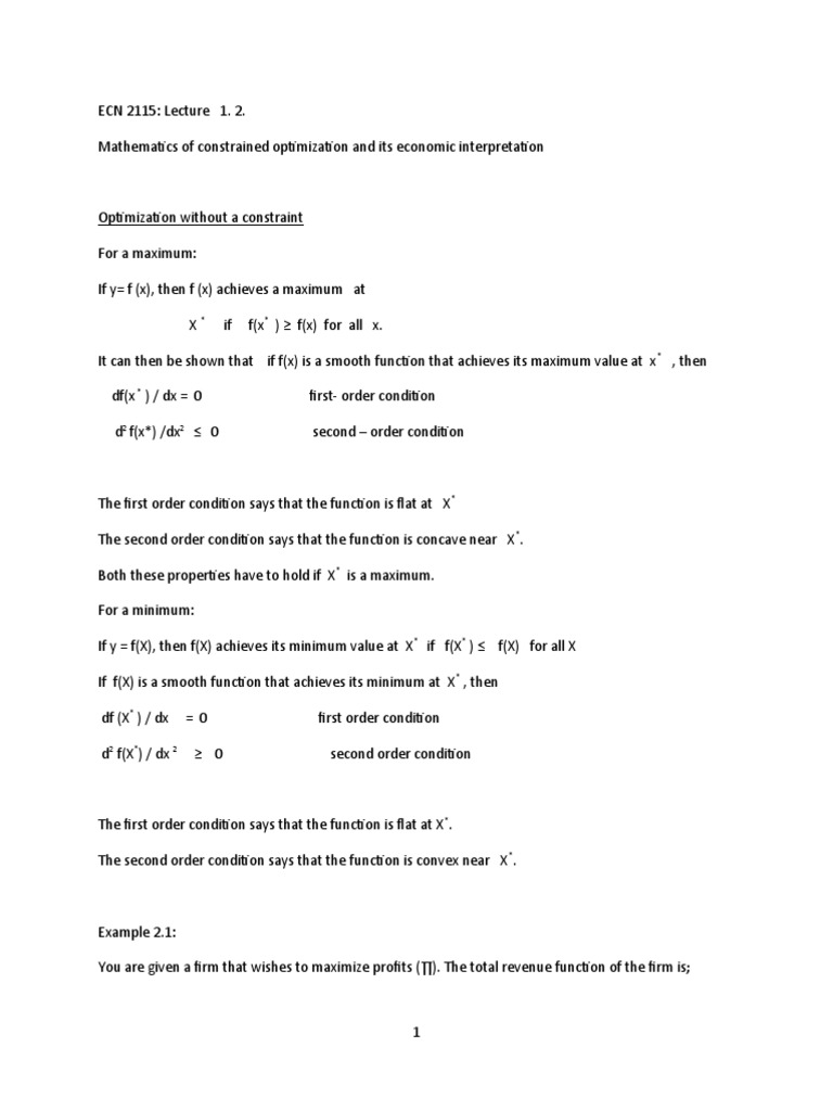 ECN 2115 Lecture 1 - 2 | PDF | Applied Mathematics | Analysis