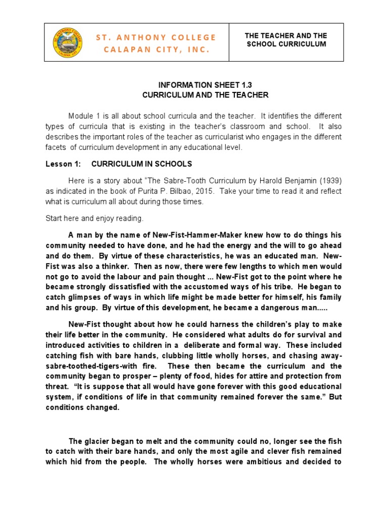 Information Sheet 1.3 | PDF | Curriculum | Schools