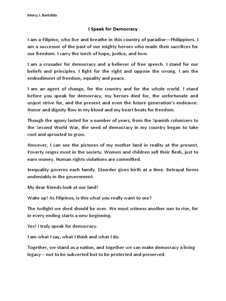 I Speak For Democracy | PDF | Philippines | Democracy