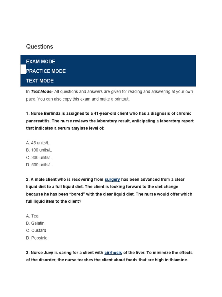 Questions: Exam Mode Practice Mode Text Mode | PDF