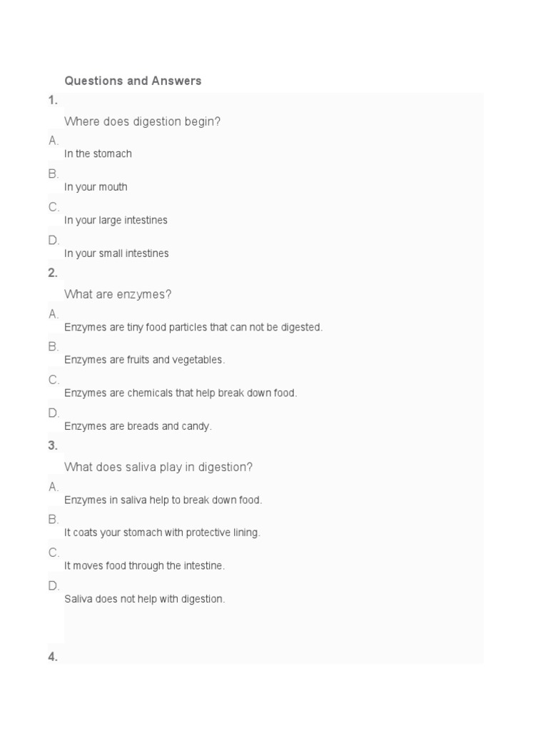 Where Does Digestion Begin?: Questions and Answers | PDF | Digestion ...