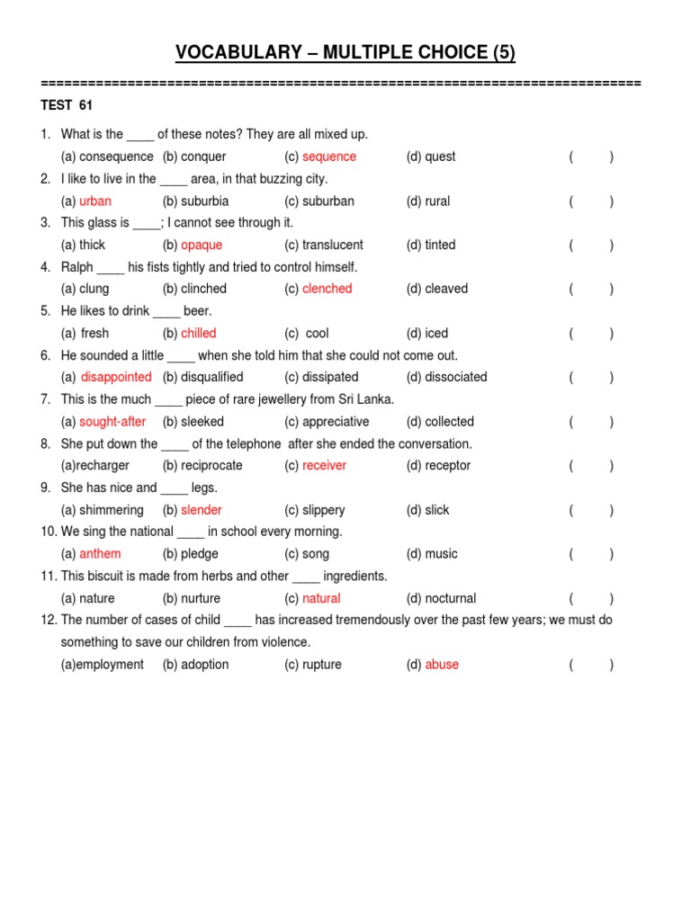 Vocabulary O Level - TEST 61-75 | PDF