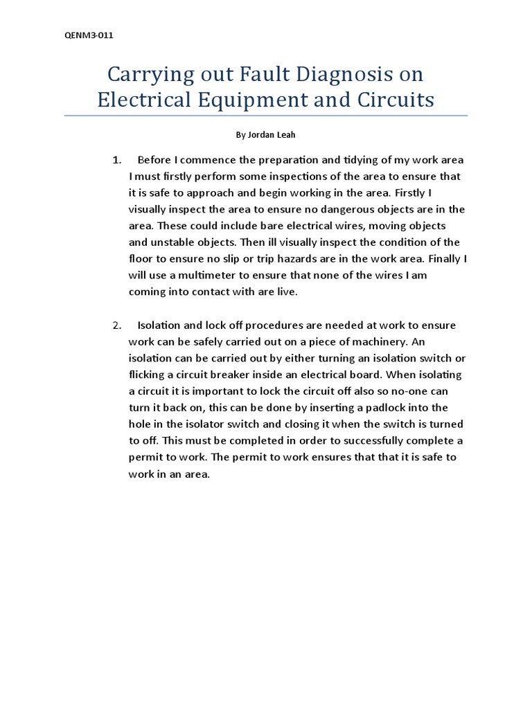 Carrying Out Fault Diagnosis On Electrical Equipment and Circuits | PDF ...